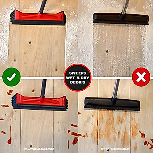 Roamwild Multi-Cleaner Rubber Pull Broom & Dustpan Combo Set with Unique Corner Cleaning Blades for Wet & Dry Mess Pet Hair Fur Removal for Hard Floors and Carpets