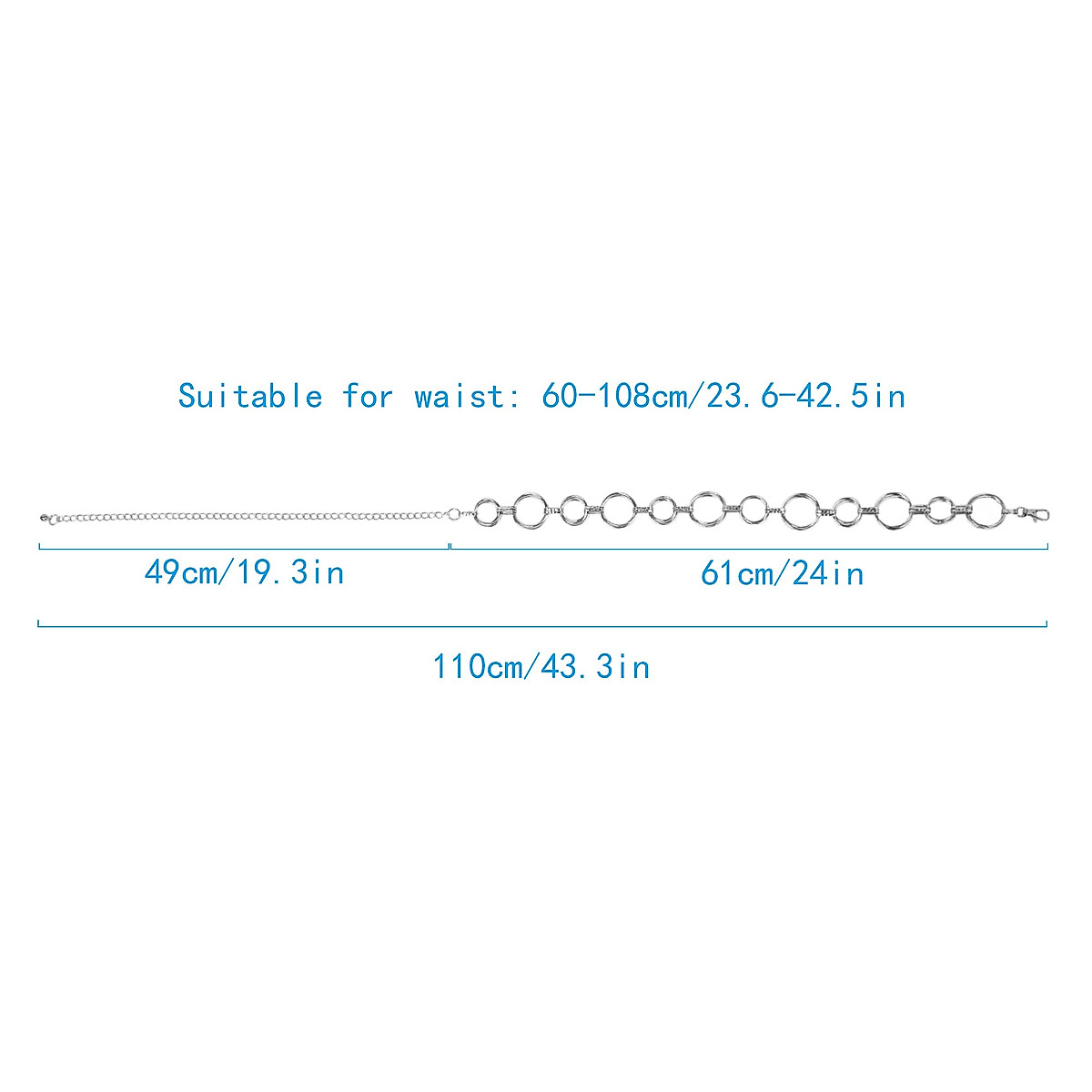 LABANCA Womens Metal Chain Dress Belt Hollow Out Ring Sweater Belt Decorated Skinny Waist Belt Silver