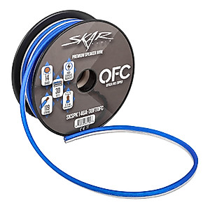 Skar Audio 14 Gauge (AWG) Elite Oxygen-Free Copper Audio Speaker Wire - 30 Feet (Blue/White)