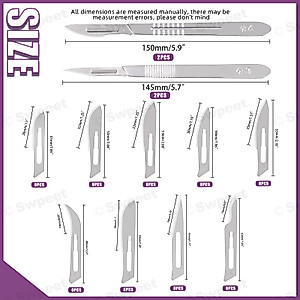 Swpeet 77Pcs 9 Styles #10#11#12#15#20#21#22#23#24 Scalpel Blades Surgical Grade Blades with #3#4 Scalpel Knife Handle Assortment Kit,Biology Lab Knives for Biology Lab Anatomy, Cutting