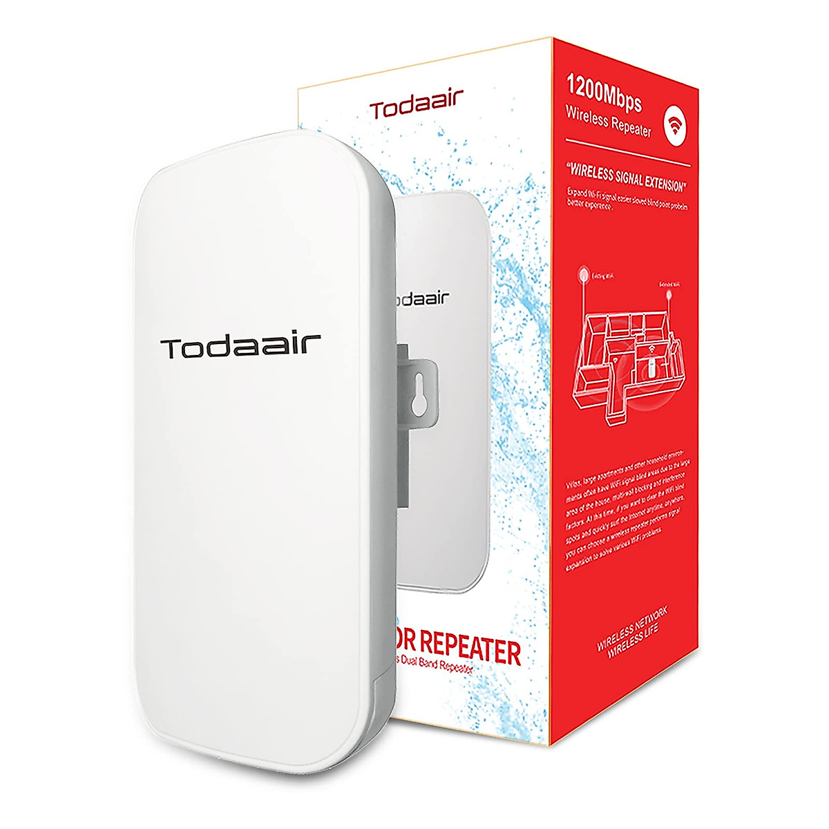 TODAAIR Outdoor WiFi Extender，WiFi Booster and Signal Amplifier，Internet Booster，Wireless Bridge，Up to 1200Mbps Dual Band WiFi Repeater ，Covers Up to Least 3440 Sq. ft and 30 Devices
