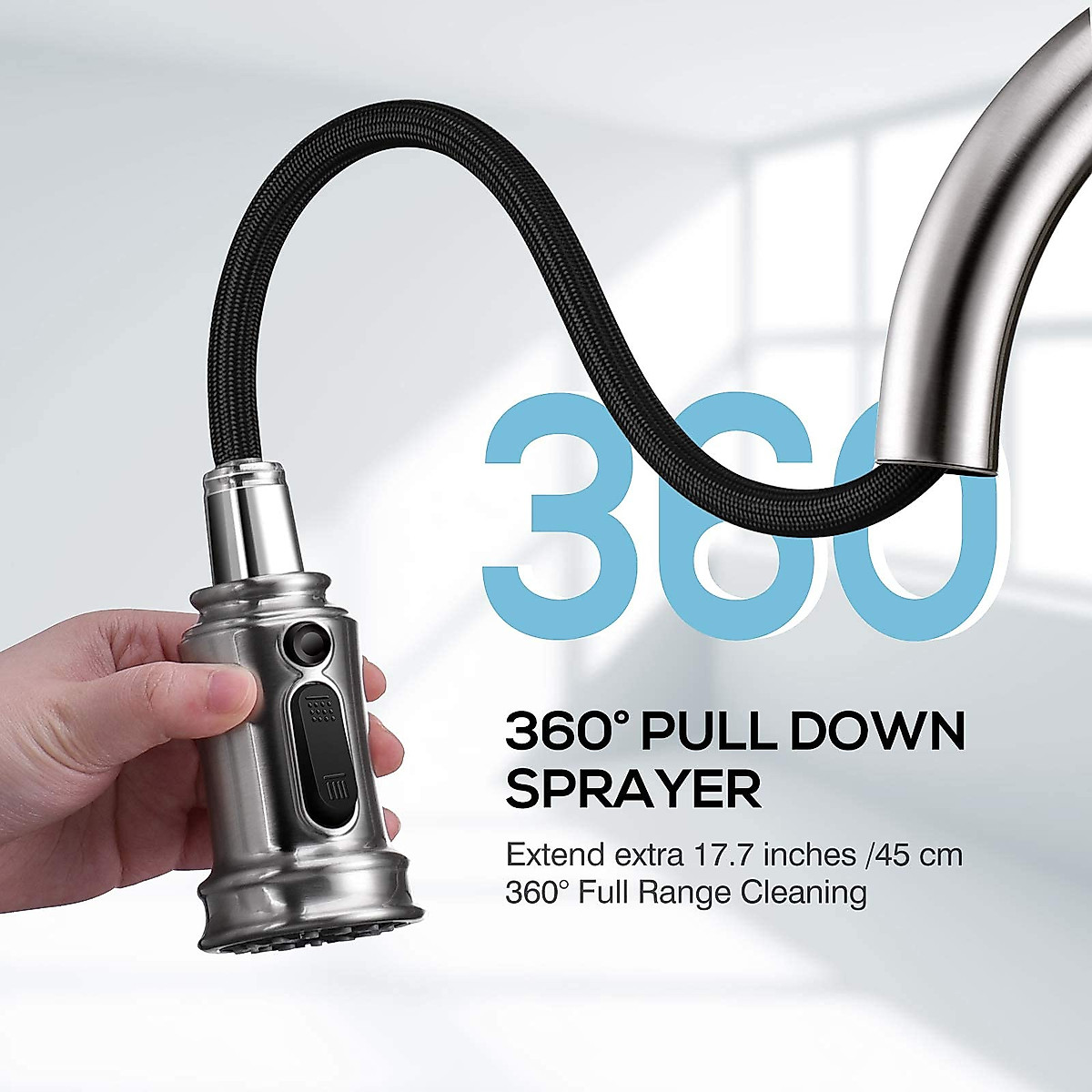 Kitchen Faucet with Pull Down Sprayer Brushed Nickel - WaterSong Kitchen Sink Faucet Single Handle 1Hole with Deck Plate, Farmhouse Kitchen Sink Faucet for Kitchen Sink RV, 3 Spray Mode,100% Lead-free
