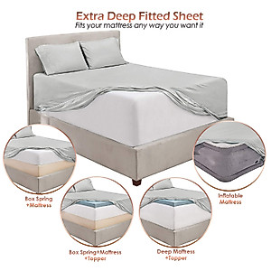 Hearth & Harbor Extra Deep Pocket Queen Sheets Sets - Fits Mattress 18-24 Inches - 6 Piece Queen Size Sheets - Silver Sheets