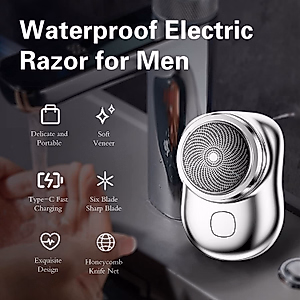 Mini-Shave Portable Electric Shaver, 2023 Upgrade Electric Razor for Men, Pocket Size Shaver Wet and Dry Shaver USB Rechargeable Compact and Portable Travel (White)