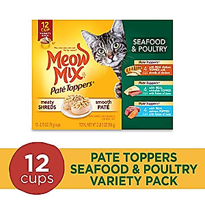 Meow Mix Paté Toppers Wet Cat Food, Seafood & Poultry Variety Pack, 2.75 Ounce, 12 Count(Pack of 1)
