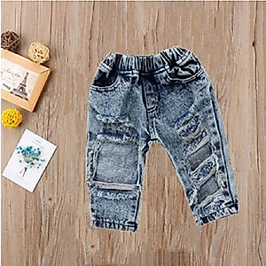 Toddler Newborn Baby Boys Girls Causal Elastic Waist Destroyed Ripped Jeans Pants (0-6 Months, A)