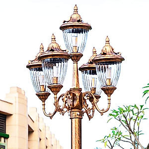 Retro Aluminum Pole Light 5 LED Post Light Outdoor Die-cast Light High Pole Courtyard Lamp European Garden Villa Community Street Lamp Lighting Waterproof Landscape Lamp