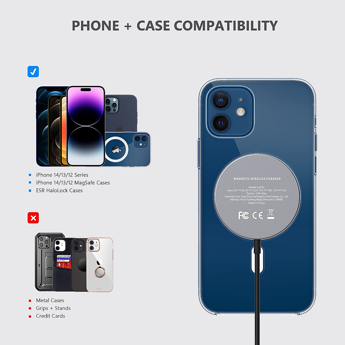 Yootech Magnetic Wireless Charger, Compatible with MagSafe Charger, 5ft Cable Metal Fast Wireless Charging Pad with USB-C 20W PD Adapter Compatible with iPhone 14/13/13 Pro Max/13 Mini/12,AirPods Pro