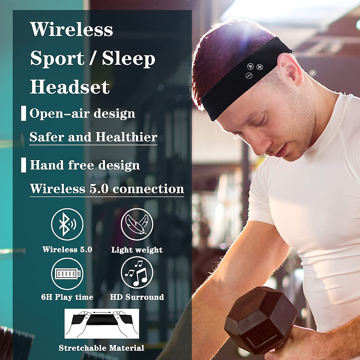 U/B Sleep Headset Headphone Headband Wireless for Side Sleepers Eye Mask Sports Adjustable Hand-Free Voice Control with HD Stereo Speaker for Workout Jogging Yoga Insomnia Air Travel Meditation