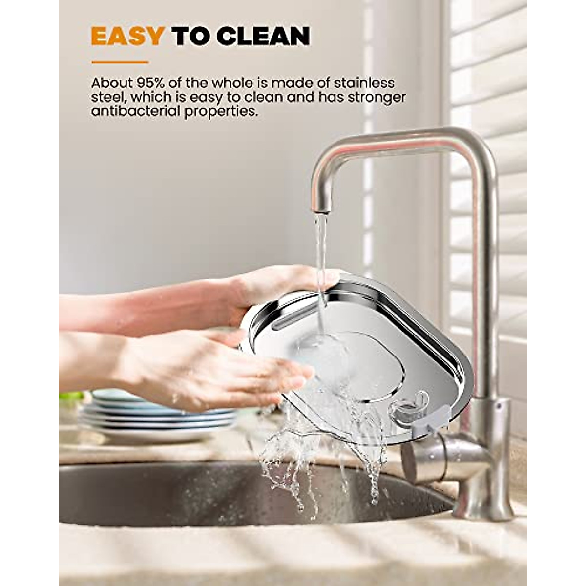 SOOFPET Cat Water Fountain with Water Level Window, 108oz/3.2L Water Fountain for Cats Inside, Stainless Steel Pet Water Fountain Dog Water Dispenser, Faucet Shape, Quiet Pump, for Dogs and Cats