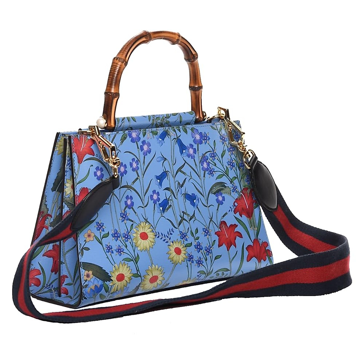 Gucci Flora Azure Shanghai Blue Large Floral Handbag Italy Bag Handbag Flower Bamboo New