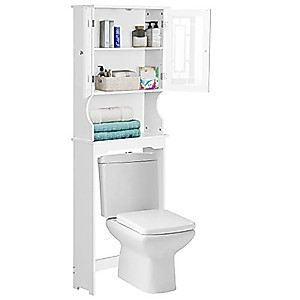 BestComfort Over The Toilet Storage Cabinet, Home Bathroom Space Saver Organizer Above Toilet, Double Doors and Adjustable Shelf, Wooden Freestanding Toilet Storage Rack Unit, 67 in H (White)