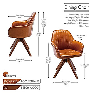Porthos Home Oran Dining Chair, 360-degree Swivel Seat, Upholstered in Water and Stain Resistant PU Leather, Sturdy Beech Wood Legs, Bucket Chair Style with High Armrests