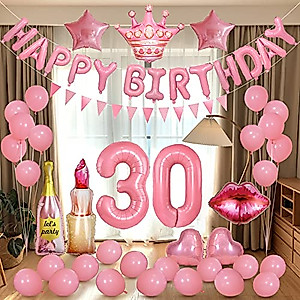 30th birthday decorations for women 30 happy birthday balloons letters pink balloon banner party Supplies for girls
