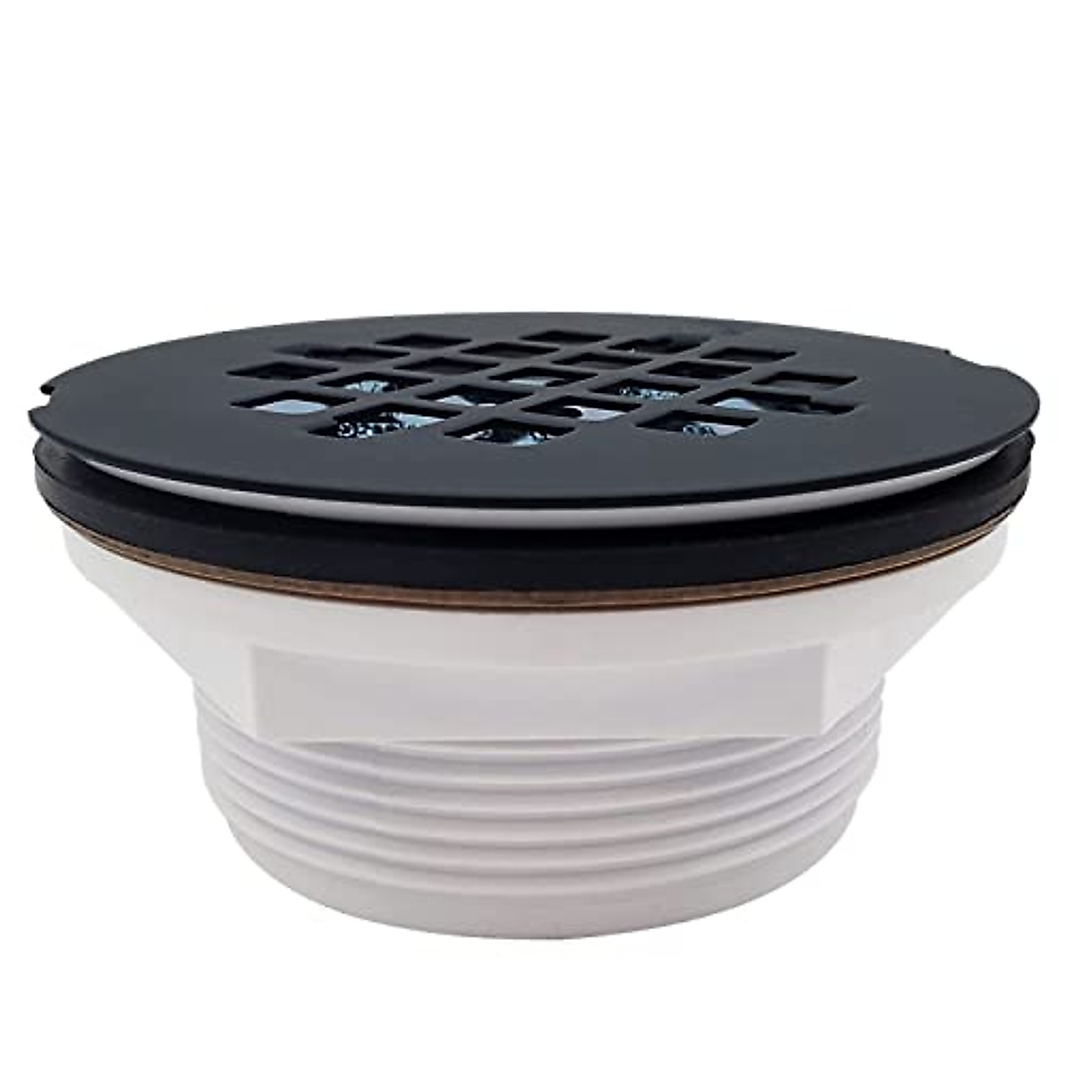 Westbrass A206P-62 2" No-Caulk PVC Compression Shower Drain with 4-1/4" Round Grid Cover, 1-Pack, Matte Black