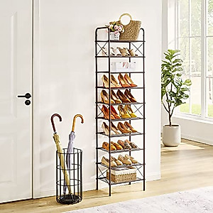 Tajsoon 10-Tier Shoe Rack Organizer, Narrow Shoe Rack for Closet Entryway, Metal Mesh Shoe Storage Shelf with X Shape Fixed Frame, Bronze