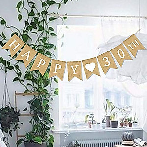 Happy 30th Birthday Banner Burlap Durable 30th Birthday Anniversary Decorations Bunting Garland Backdrop for Him Men Her