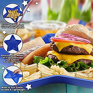 24 Pcs Patriotic Star Shaped Plates 4th of July Dessert Plate Red White Blue Reusable Plastic Snack Tray Platter for Cookies Chips Independence Day Memorial Day Veterans Day Party Supplies, 11 Inch