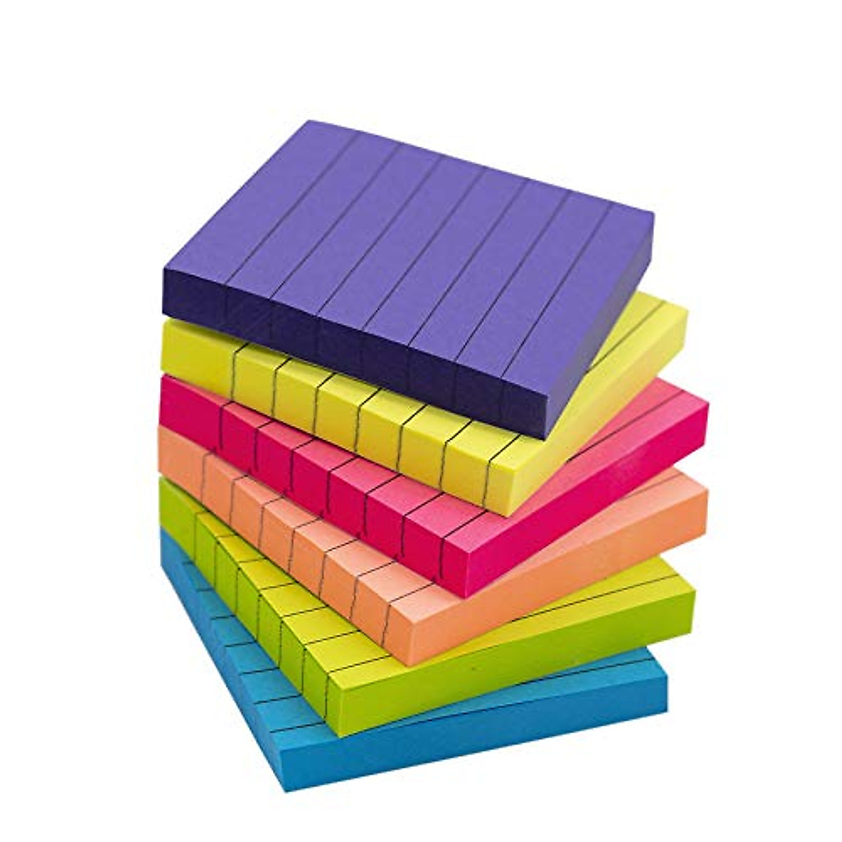 Lined Sticky Notes 3x3 Inches Sticky Notes 6 Neon Bright Color Self-Stick Pads Easy to Post 6 Pads 100 Sheet/pad 600 Sheet Total Individual Package