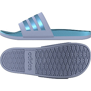 adidas Women's Adilette Comfort Slides Sandal, Blue Dawn/Blue Fusion Metallic/Blue Dawn, 11
