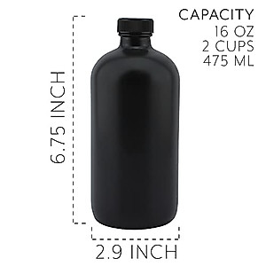 Cornucopia Brands Black 16-Ounce Glass Apothecary Bottles (3-Pack); Boston Round Bottles w/ Designer Labels Ideal for Aromatherapy and DIY