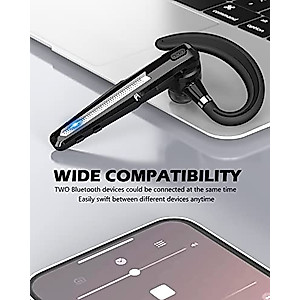 TIANLI Bluetooth Headset V5.0, Bluetooth Earpiece with CVC8.0 Active Noise Canceling Dual Microphones for Computer and Cell Phone, Hands-Free Bluetooth Earphone for Driving/Office/Business, Black