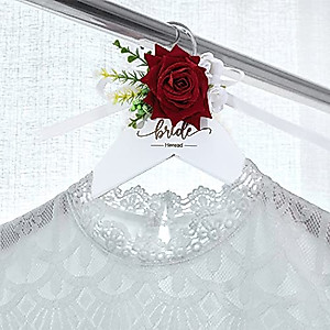 Yean Flower Wedding Hangers White Wood Color Bow Knot Bride Dress Hanger Groom Suit Hanger Engraved Bridal Gown Hanger for Women and Men (Bride and Groom (Pack of 2)