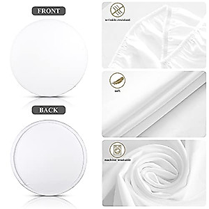 DASHAN White Round Backdrop Cover 7.2x7.2ft Polyester Pure White Birthday Party Photography Background Banquet Press Conference Performance Cake Table Decor for Adult Kids Portrait Photo Studio Props