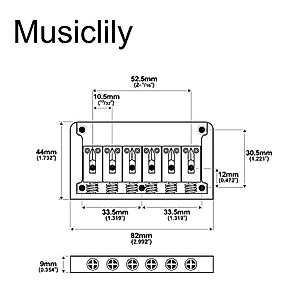 Musiclily Ultra Brass 52.5mm Fixed Hardtail Bridge for 6 String Strat Tele Style Electric Guitar, Black