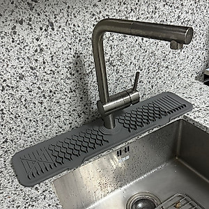 Kitchen Sink Splash Guard Behind Faucet 24 inch | Kitchen Faucet Mat Splash Guard Sink Accessories | Longer Mat, Self-Draining Inclined Slope Design, Durable, Dishwasher Safe, Adjustable Hole