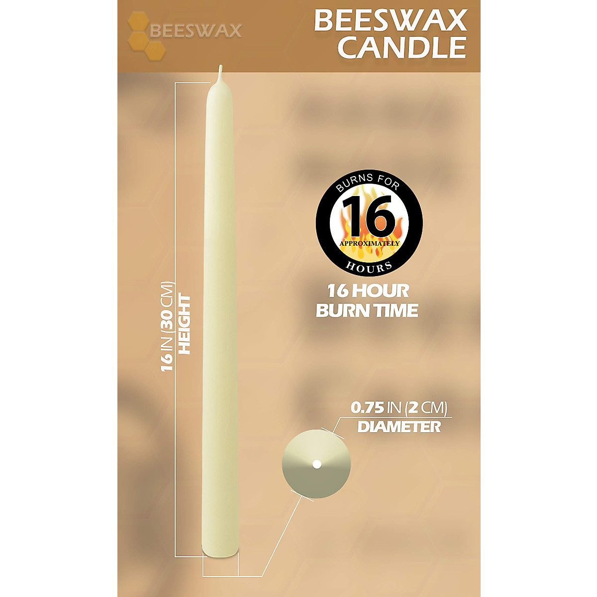 Hyoola 16" Beeswax Taper Candles - 16 Hour Burn Time - White Beeswax Candles - 2 Pack
