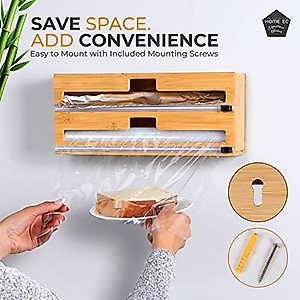 Home EC Foil and Plastic Wrap Organizer - Plastic Wrap Dispenser with Cutter, aluminum foil dispenser, aluminum foil organization and storage, Bamboo plastic saran wrap dispenser with cutter, 12" Roll