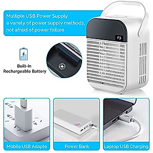 TOCOOL Portable Air Conditioner Fan, Mini Evaporative Cooler, Personal Air Conditioner Small Air Cooler Quiet Desk Fan Humidifier Misting Fan for Small Room Bedroom Home Office, White, ‎AF1