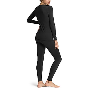 TSLA Women's Thermal Underwear Set, Soft Fleece Lined Long Johns, Winter Warm Base Layer Top & Bottom, Fleece Set Black, Small
