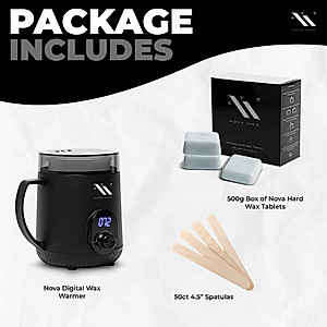 NOVA Melt Warmer for Hair Removal - Mini Waxing Kit with 4oz/125g Hard Wax Tablets, 1.1lb Waxing Sticks - Ideal for Face, Body, and Sensitive Areas