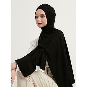 Modefa Women's Turkish Islamic Premium Jersey Hijab Shawl Wrap Scarf (Black)