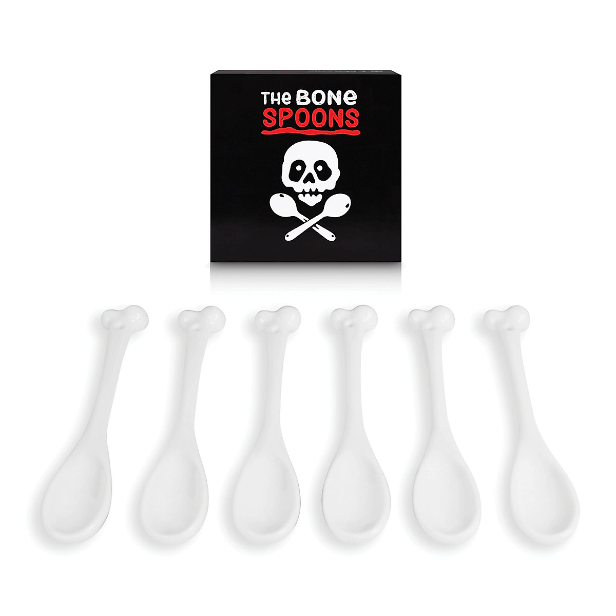 Ceramic Bone Spoons - Set of 6 - Spooky Valentines Day Gifts, Goth Valentines Day Decor - Skull Spoon, Witchy Gifts, Goth Gifts For Women, Spooky Gifts - Gothic Tea Set