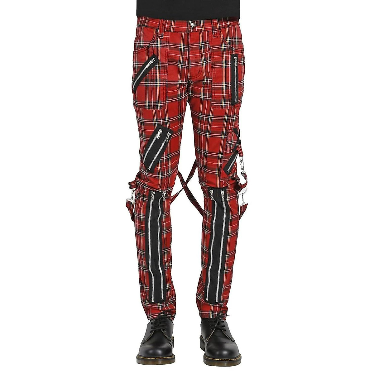 Tripp NYC Mens Punk Bondage Pants [Red Plaid] 30
