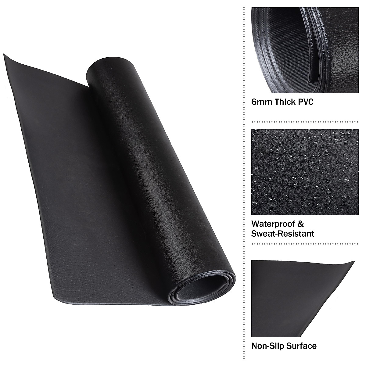 Exercise Bike Mat - 30x60in Non-Slip Waterproof Indoor Cycle or Treadmill Pad - Multipurpose Noise-Reducing Workout Mat by Wakeman,Black