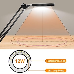 Magnifying Glass with Light and Stand, LAKIX 10X Lighted Magnifying Glass with 72 LED Lights, 3 Color Modes Lighted Magnifier & Adjustable Arm for Reading, Craft, Painting and Close Work (Black)