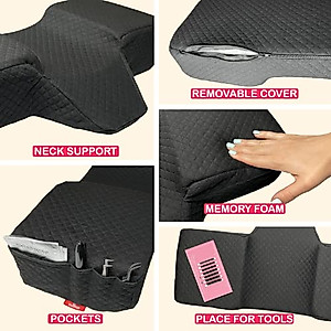 XOLLOZ | Lash Bed Mattress + Pillow | Comfortable Mattress Topper - with Four Corner Straps & Anti-Slip Bottom | Curved Lash Bed Pillow with Neck and Back Support, Two Pockets On The Sides