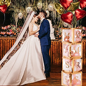 Fonder Mols 4pcs Rose Gold Transparent Balloon Boxes with MISS TO MRS Letters for Wedding Bridal Shower Engagement Cake Smash Backdrop(No Balloons)