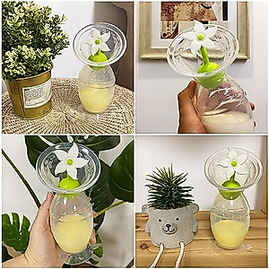 haakaa Manual Breast Pump with Suction Base and Flower Stopper Set for Breastfeeding (5oz/150ml)(White)