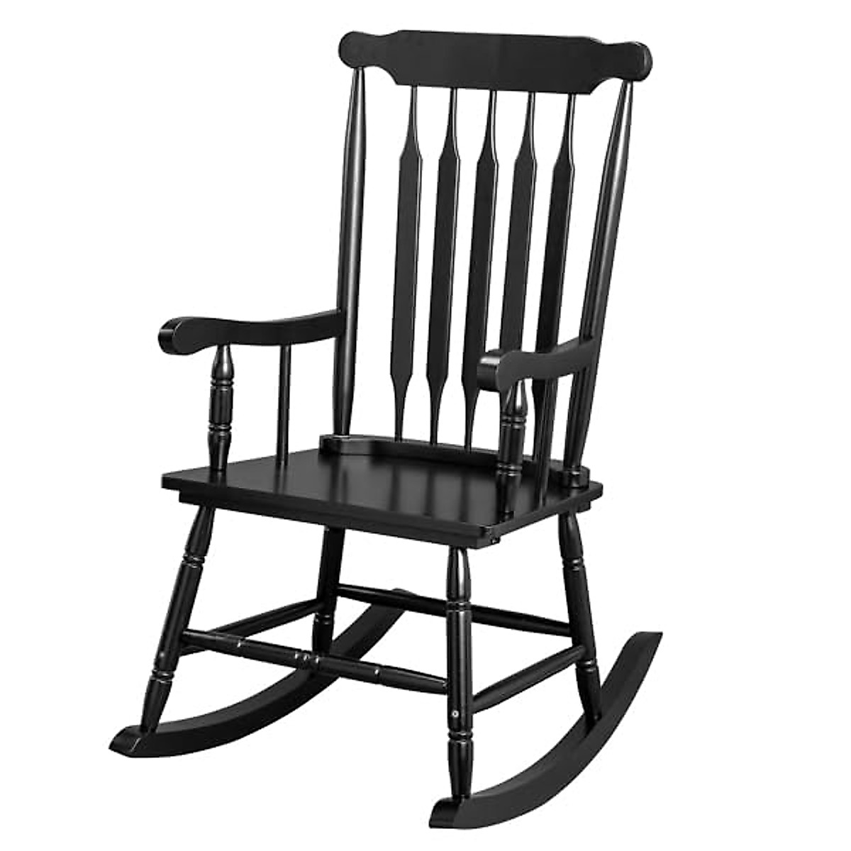 Imseigo Rocking Chair, Solid Wooden Frame, Outdoor & Indoor Windsor Leisure Rocker Chair for Garden, Patio, Balcony,Porch, Bedroom,Living Room (Black, 1)