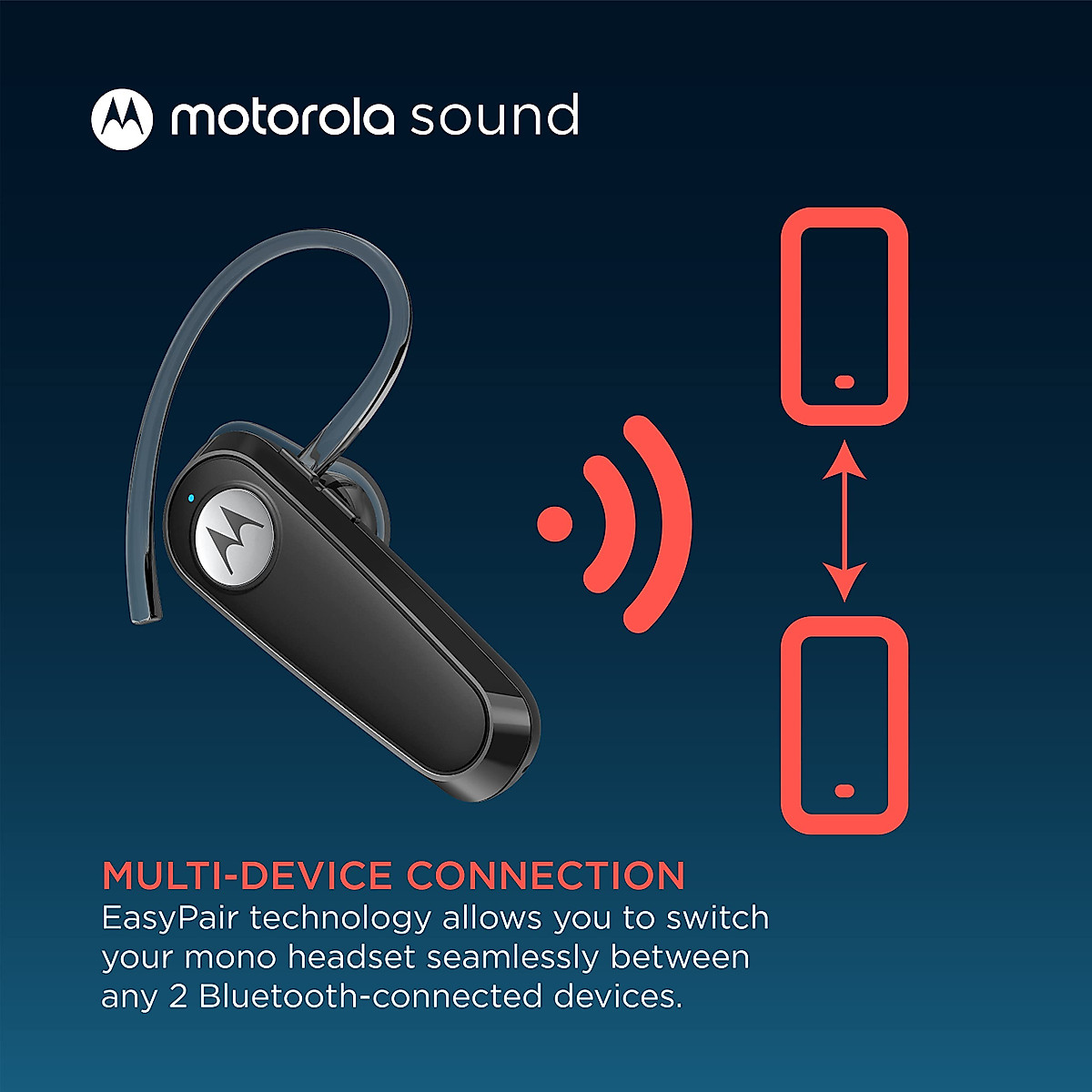 Motorola Sound HK126 Bluetooth Earpiece - in-Ear Wireless Mono Bluetooth Headset with 8-Hour Talk Time, Voice Assistant Compatible, Connects to 2 Devices - Lightweight Bluetooth Phone Earpiece