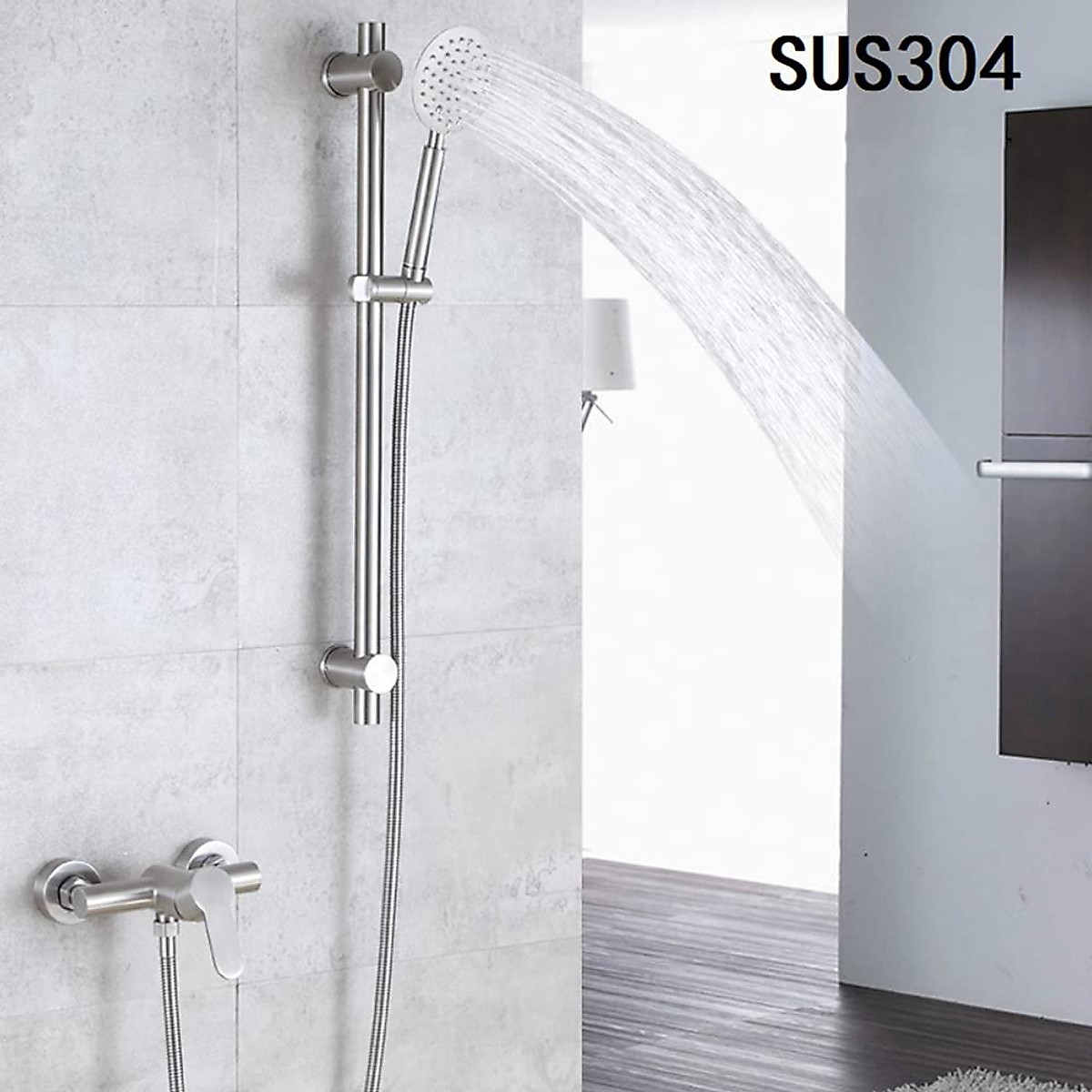Stainless Steel Wall Mounted Shower Faucet Shower Mixer Manual Control Plumbing Valve Switch Bathroom Tap for Cold and Hot Water