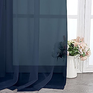 Lecloud Window Treatment Sheer Curtains 120 Inches Long, Basic Rod Pocket Drapes for Living Room Bedroom, Semi Sheer Voile Curtain Panels for Yard Patio Villa Parlor Backdrop, 40" Wx120 L, Navy Blue