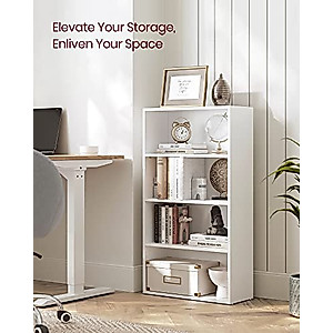 VASAGLE Bookshelf, 4-Tier Open Bookcase with Adjustable Storage Shelves, Floor Standing Unit, White ULBC164T14
