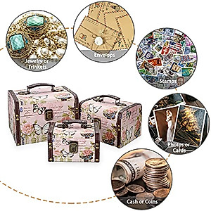 ELLDOO Set of 3 Butterfly Treasure Chest Box, Wooden + PU Leather Storage Decorative Box for Jewelry Trinkets, Keepsakes box for Girls Women Gifts