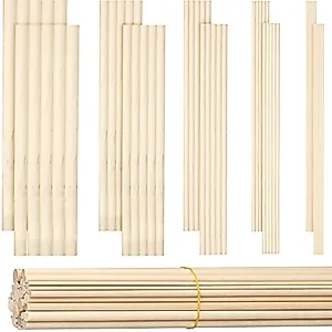 100 Pieces Wood Dowels Assorted Sizes Dowel Rods for Crafting Wood Sticks 1/8, 3/16, 1/4, 5/16, 3/8 x 6 Inch Unfinished Dowel Small Round Hardwood Sticks for DIY Lover Wedding Christmas Ribbon, 5 Size